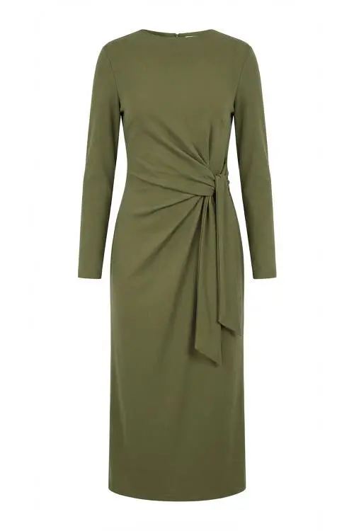 EXQUISE Crew Neck Long Sleeve Knit Midi Dress