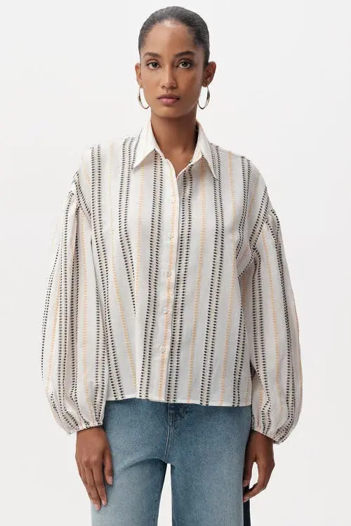EXQUISE Bernyce Shirt Collar Long Sleeve Cotton Shirt - Multi Color