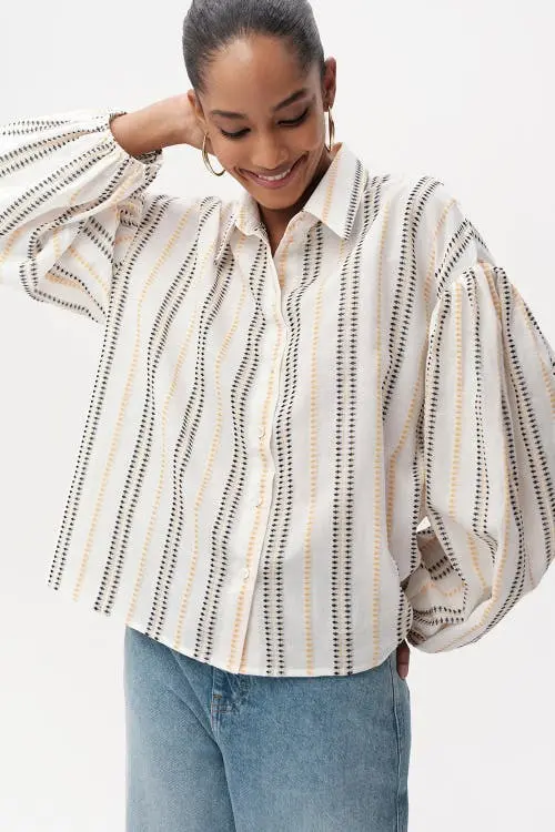 EXQUISE Bernyce Shirt Collar Long Sleeve Cotton Shirt