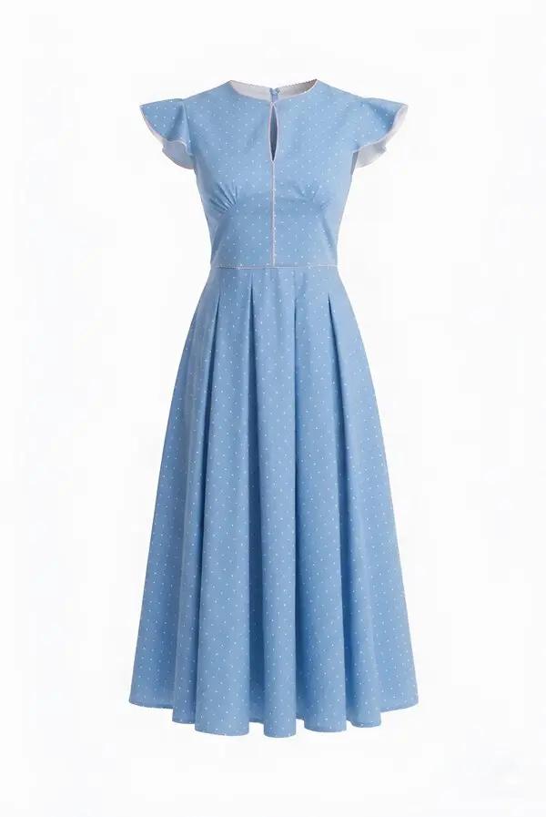 GEORGETTE Powder Polka Dot Midi Dress