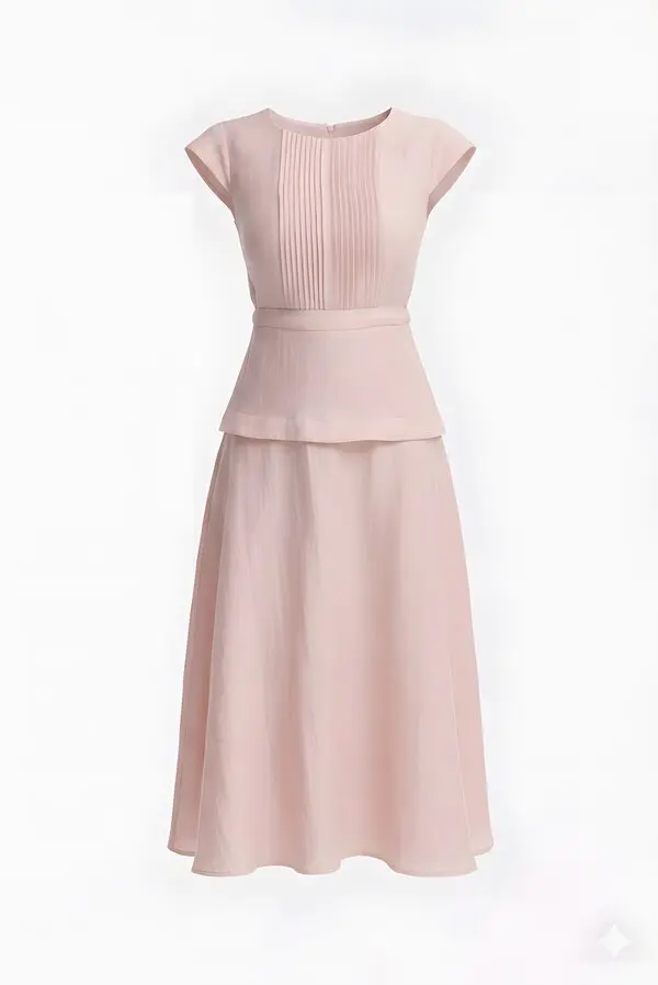 GEORGETTE Powder Midi Dress With Pin Tucks And Cap Sleeves