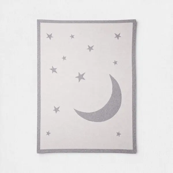 LOOM & COVE Cashmere Baby Blanket Moon & Stars - Grey
