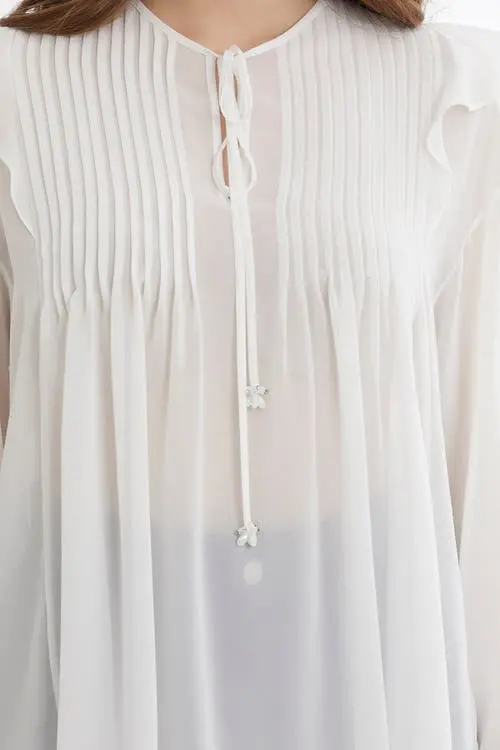 GIZIA Ecru Pintuck Detail Sheer Blouse