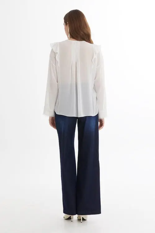 GIZIA Ecru Pintuck Detail Sheer Blouse