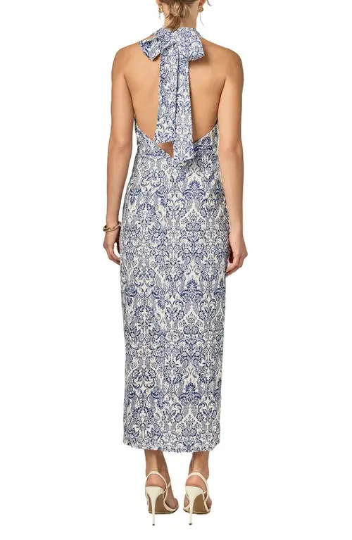 English Factory Printed Cutout Halter Maxi Dress