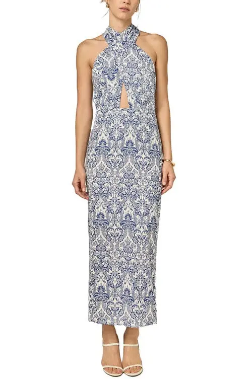 English Factory Printed Cutout Halter Maxi Dress