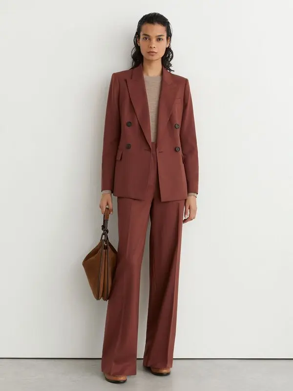 REISS Solene Petite Wool-blend Double-breasted Suit Blazer - Brick Red
