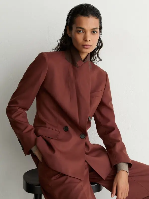 REISS Solene Petite Wool-blend Double-breasted Suit Blazer