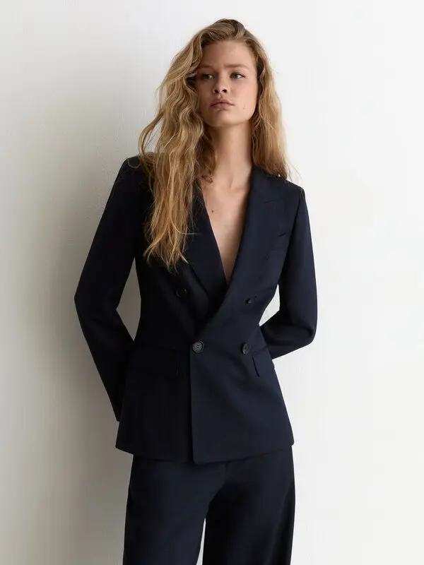 REISS Solene Petite Wool-blend Double-breasted Suit Blazer - Navy