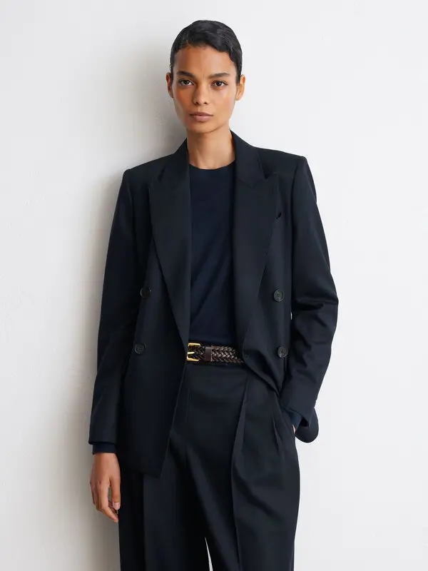 REISS Solene Petite Wool-blend Double-breasted Suit Blazer - Navy