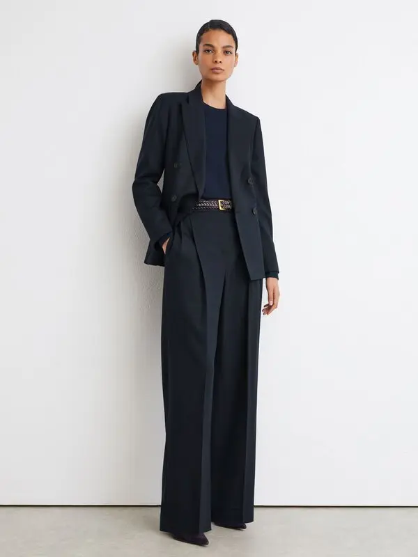 REISS Solene Petite Wool-blend Double-breasted Suit Blazer - Navy
