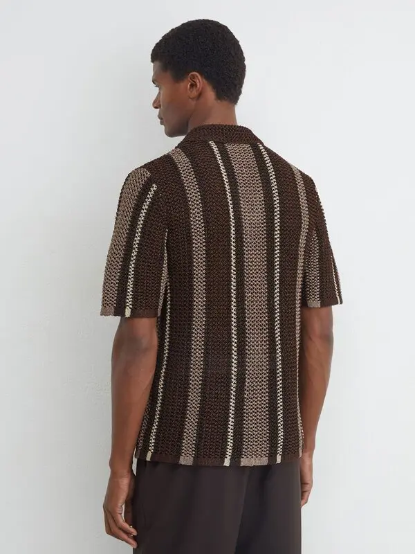REISS Farin Crochet Stripe Cuban-collar Shirt