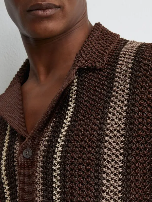 REISS Farin Crochet Stripe Cuban-collar Shirt