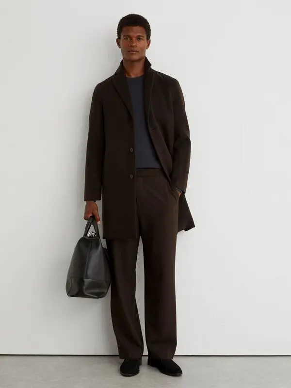 REISS Knight Wool-blend Single-breasted Epsom Coat - Dark Brown