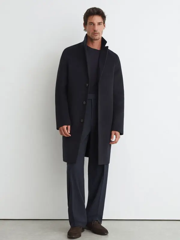 REISS Knight Wool-blend Single-breasted Epsom Coat - Navy