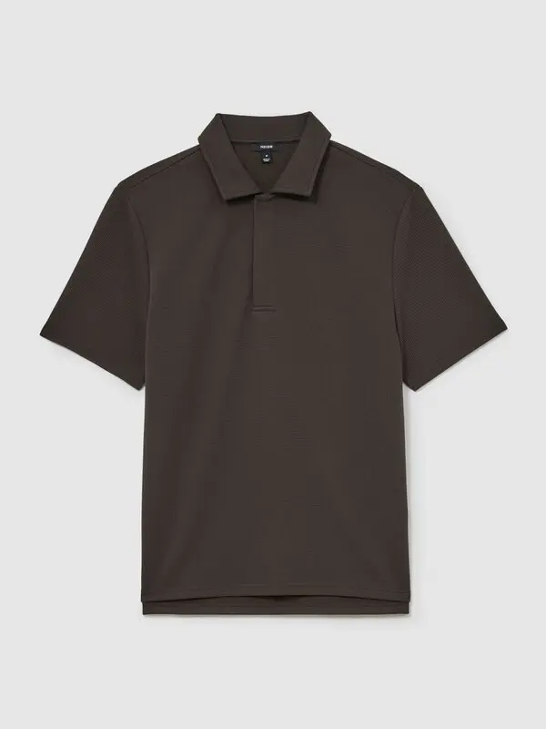 REISS Reed Textured Concealed-placket Polo Shirt - Brown