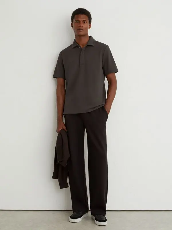 REISS Reed Textured Concealed-placket Polo Shirt - Brown