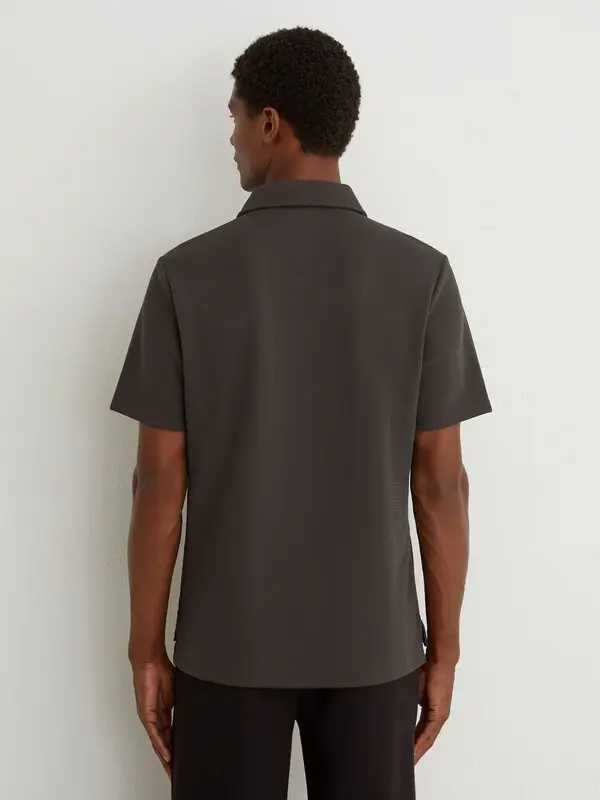 REISS Reed Textured Concealed-placket Polo Shirt - Brown