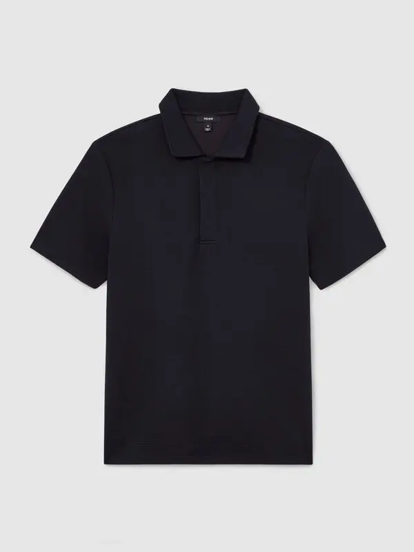 REISS Reed Textured Concealed-placket Polo Shirt - Navy