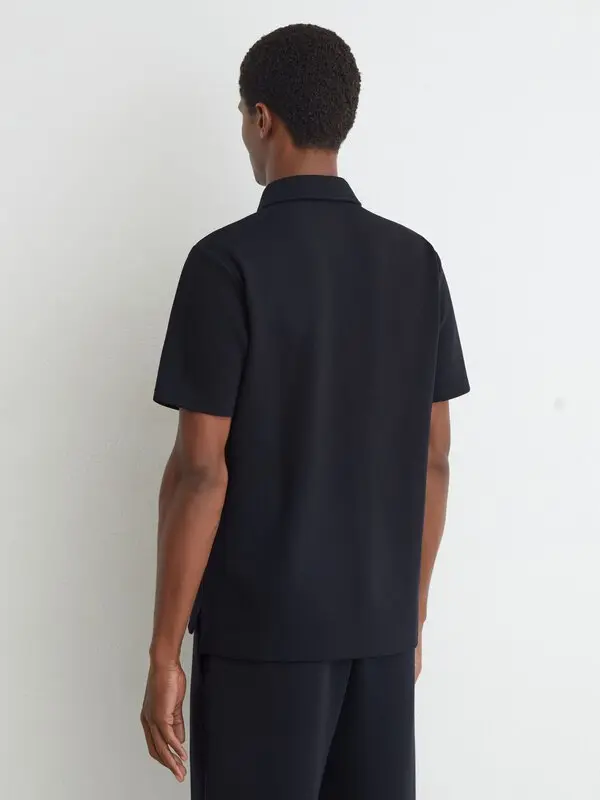 REISS Reed Textured Concealed-placket Polo Shirt - Navy