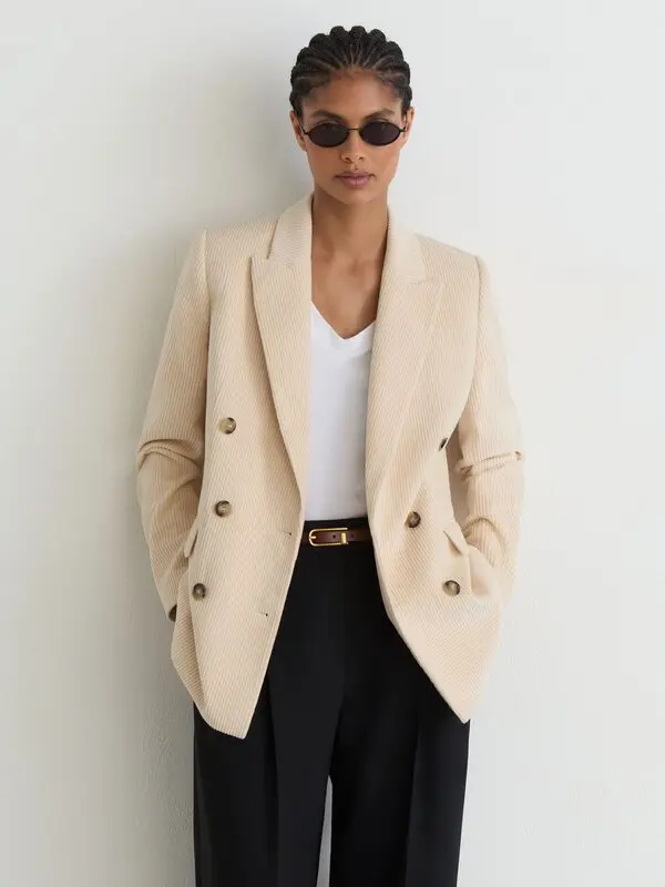 REISS Sadie Petite Cotton Corduroy Double-breasted Blazer