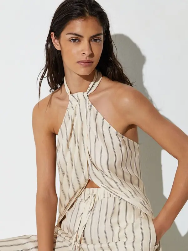 REISS Isabella Halterneck Stripe Split-front Resort Top
