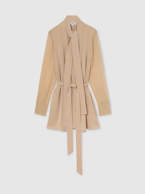 REISS Iman Tie-neck Belted Mini Dress