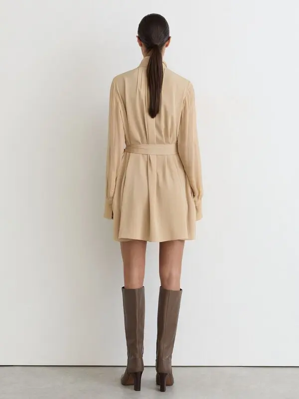 REISS Iman Tie-neck Belted Mini Dress