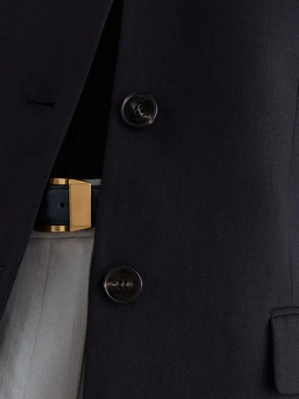 REISS Gia Wool-blend Check Collarless Blazer - Navy
