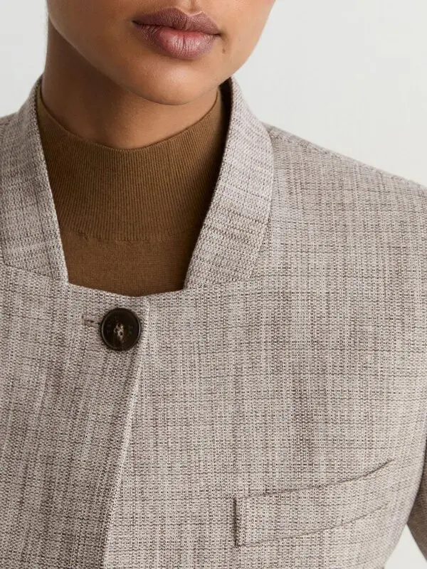 REISS Gia Wool-blend Check Collarless Blazer