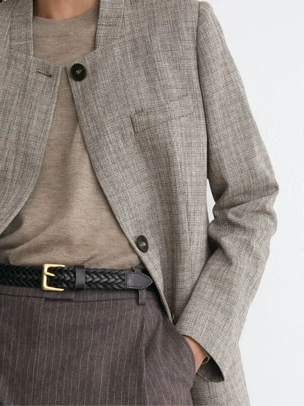 REISS Gia Wool-blend Check Collarless Blazer - Neutral Check