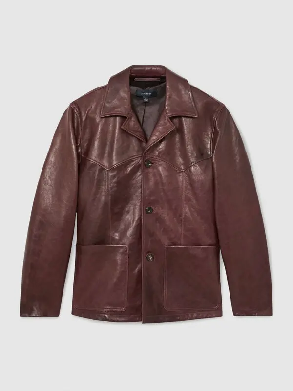 REISS Varlan Burnished-leather Button-through Jacket