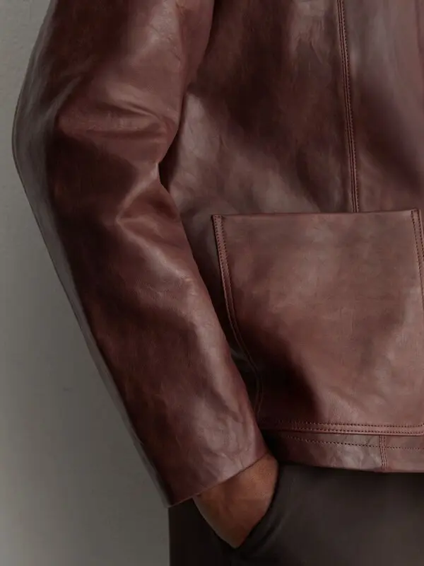 REISS Varlan Burnished-leather Button-through Jacket