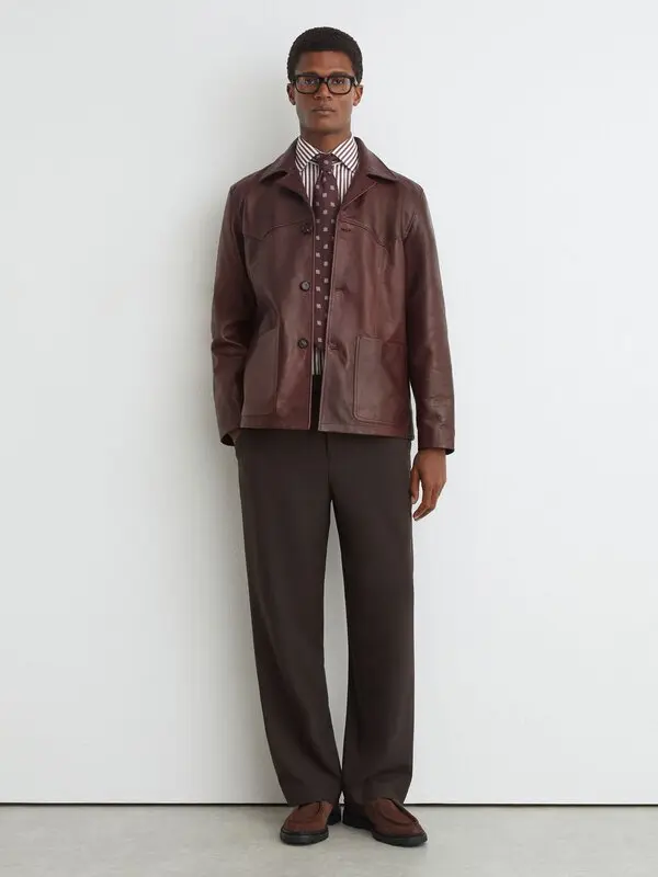 REISS Varlan Burnished-leather Button-through Jacket