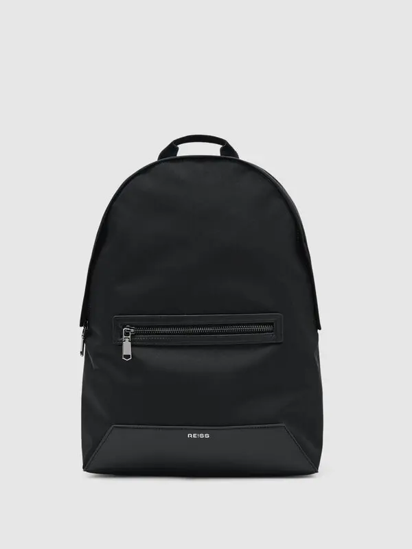 REISS Allen Woven Zipped Backpack - Black