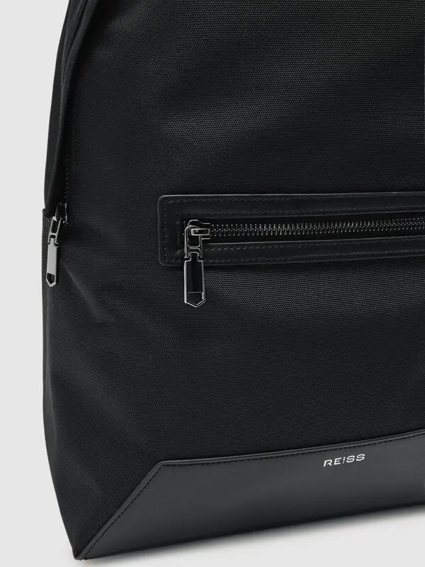 REISS Allen Woven Zipped Backpack - Black
