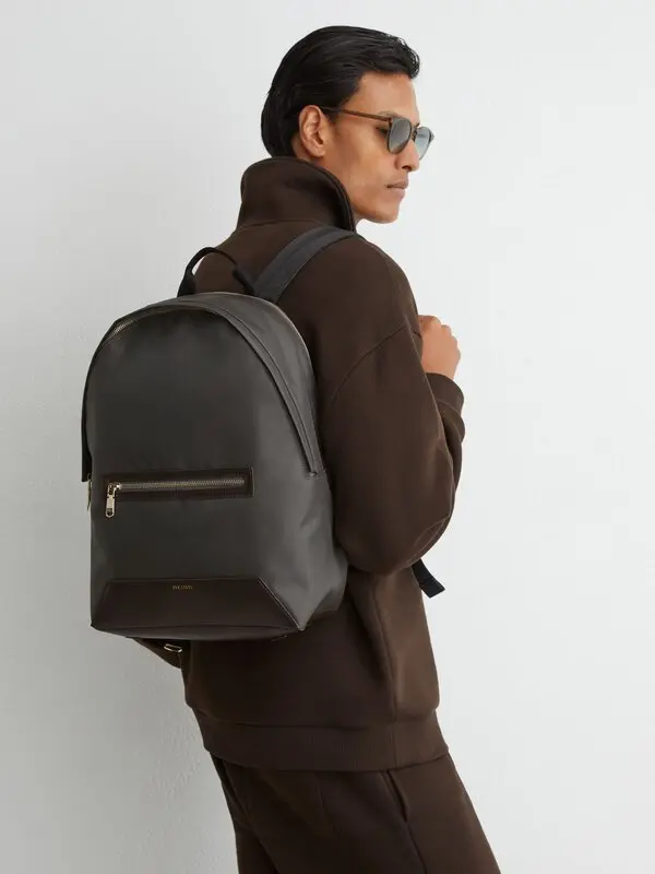 REISS Allen Woven Zipped Backpack - Moss Green