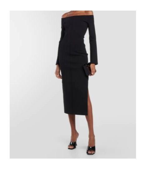 Galvan Aphrodite Off-shoulder Long-sleeve Midi Dress