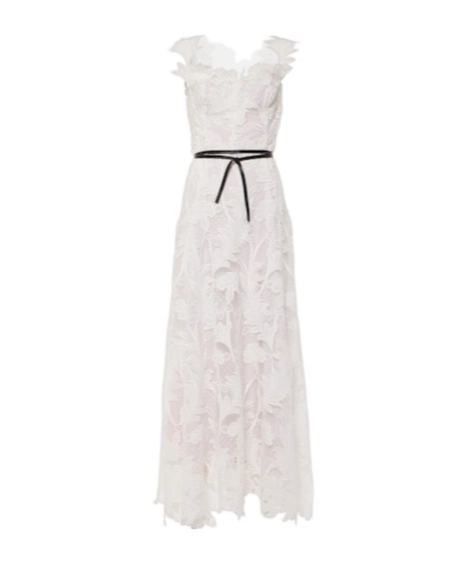 Oscar De La Renta Marbled Carnation Guipure Lace Bustier Gown