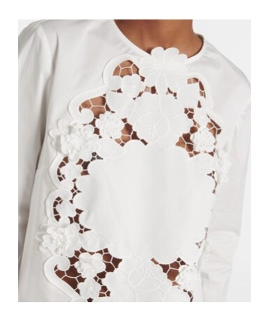Oscar De La Renta Embroidered Cotton Blouse