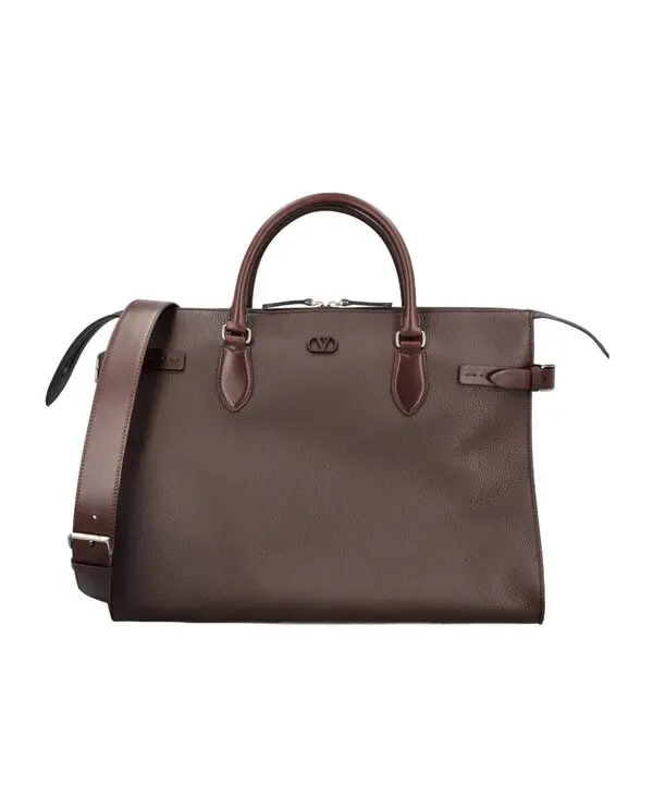 Valentino Garavani Antibes Duffle Bag In Grained Leather - Brown