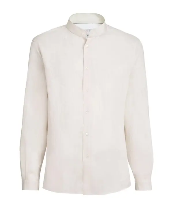 Brunello Cucinelli Linen Easy Fit Shirt With Mandarin Collar - White