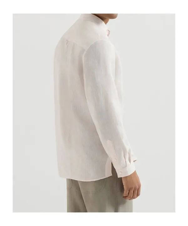 Brunello Cucinelli Linen Easy Fit Shirt With Mandarin Collar