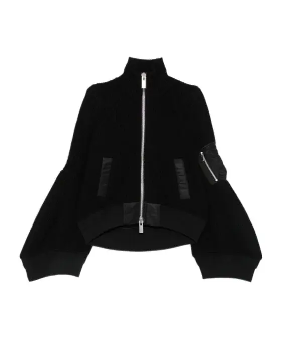 Sacai Ribbed-knit Panelled Cardigan - Black
