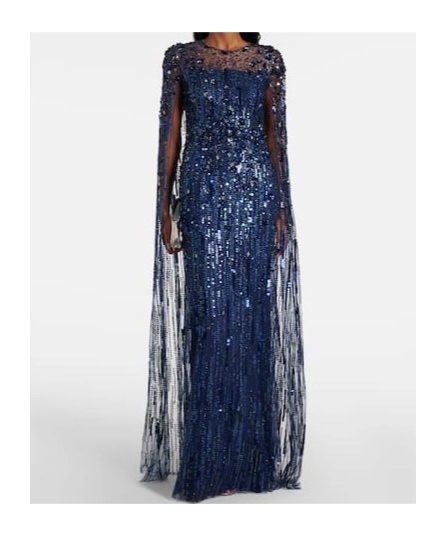 Jenny Packham Ruby Sequined Caped Gown