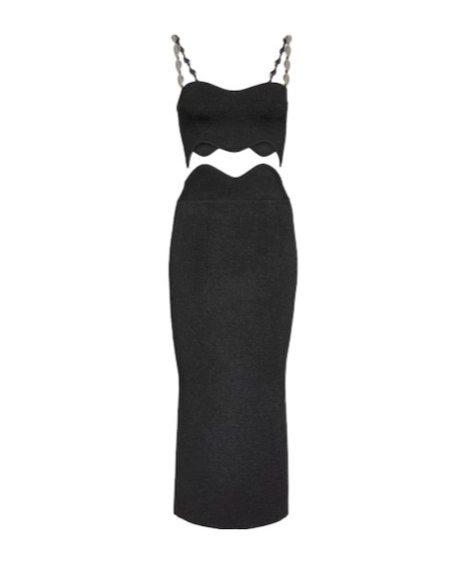 Galvan Marina Wave Crop Top And Midi Skirt Set - Black
