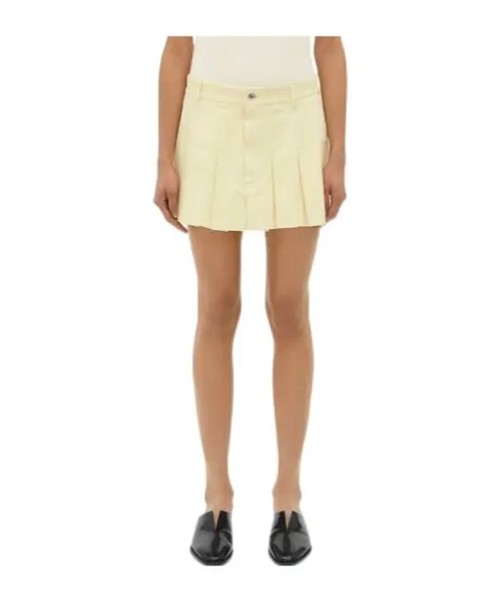 Bottega Veneta Wash Denim Pleated Mini Skirt - Yellow
