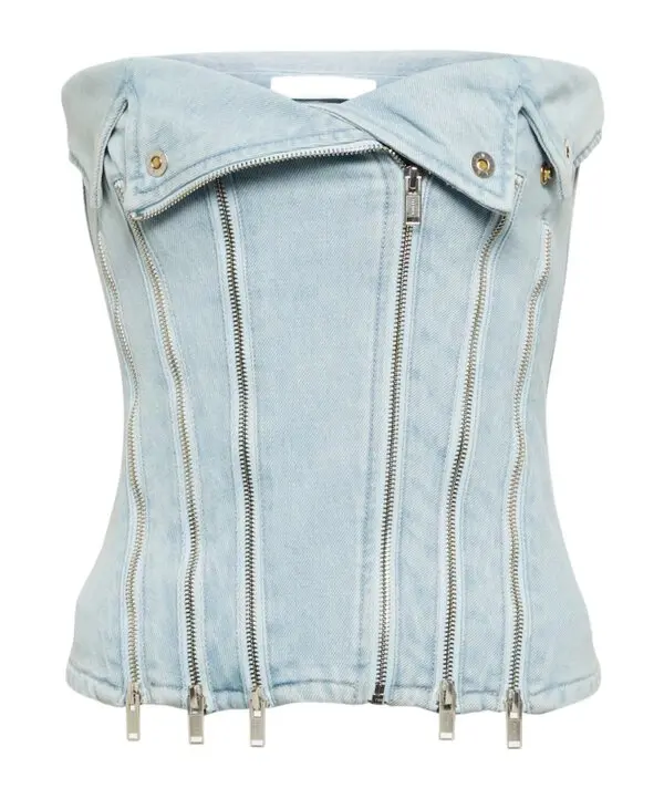 DION LEE Zippered Denim Bustier - White