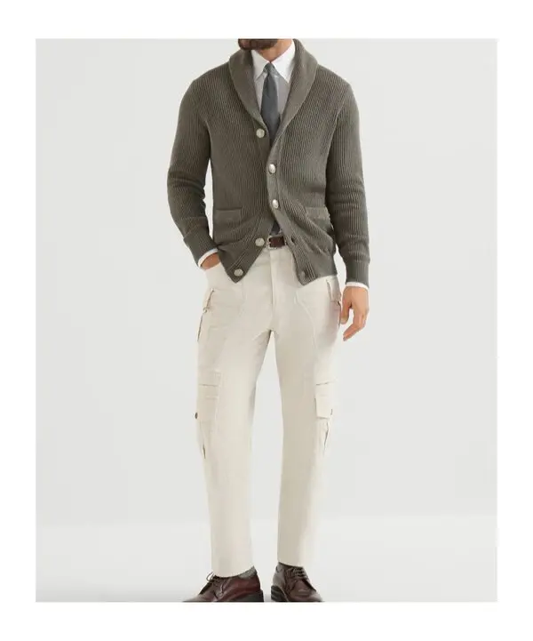 Brunello Cucinelli Malfilé Cotton English Rib Cardigan - Military