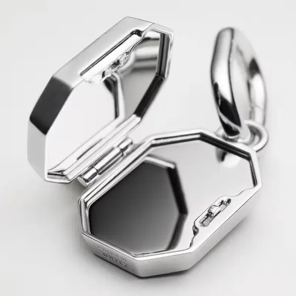 Celine Engraved Guilloche Box Charm In Rhodium-plated Brass